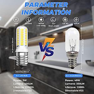 TOBEGLAM E17 LED Bulb Dimmable,3W Microwave Oven Light,40W Appliance Bulb Equivalent,6000K Cool White,E17 Intermediate Base Light Bulb for Stove Top,Appliance,Range Hood,Pack of 2