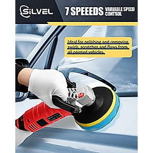 SILVEL Buffer Polisher, 1600W 7 Inch/6 Inch Rotary Car Buffer Polisher Waxer, 7 Variable Speed 1000-3500 RPM, Detachable Handle for Car, Boat Sanding, Polishing, Waxing