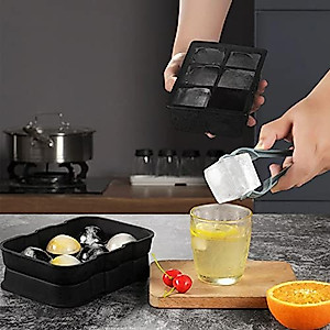 Yvnicll Ice Cube Trays, Silicone Sphere Whiskey Ice Ball Maker & Large Square Ice Cube Molds & 24 Grid Square Ice Tray for Cocktails & Bourbon,Reusable and BPA Free (Black Set of 3)