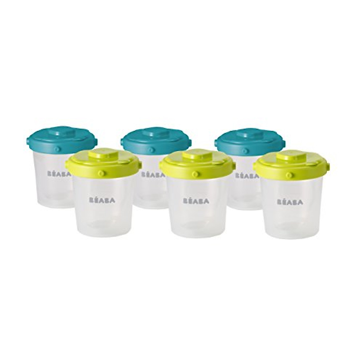BEABA Clip Containers, Set of 6, 7 oz, Baby Food Storage Containers with Lid, Reusable Baby + Toddler Snack Containers, Freezer & Dishwasher Safe, Peacock