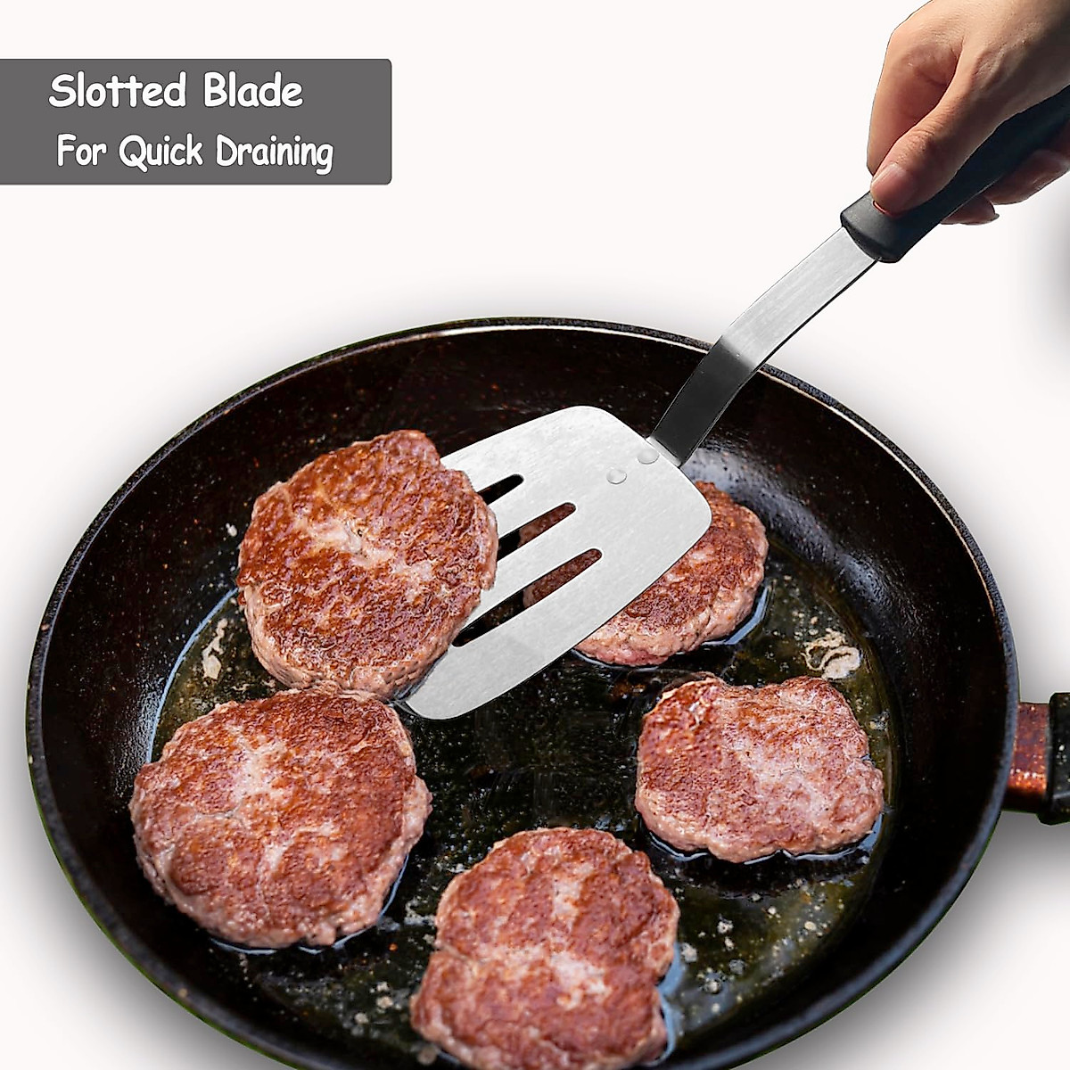 Stainless Steel Spatula Turner, Metal Spatula for Kitchen Use,VOVOLY Heavy Duty Cooking Spatula, Wide Blade with Beveled Edge and Heat Resistant Silicone Handle, Dishwasher Safe