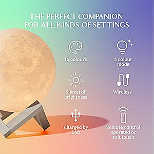 Mydethun 16 Colors Moon Lamp - Home Décor, Party Light with Brightness Control, LED Night Light, Bedroom, Living Room, Meditation, Birthday Gift, with Remote Control and Wooden Base, 4.7"