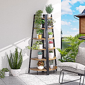 Lulive 6 Tier Corner Shelf, 68.9" Industrial Tall Corner Ladder Shelf Stand, Corner Bookshelf Bookcase for Living Room, Home Office, Balcony, Small Space