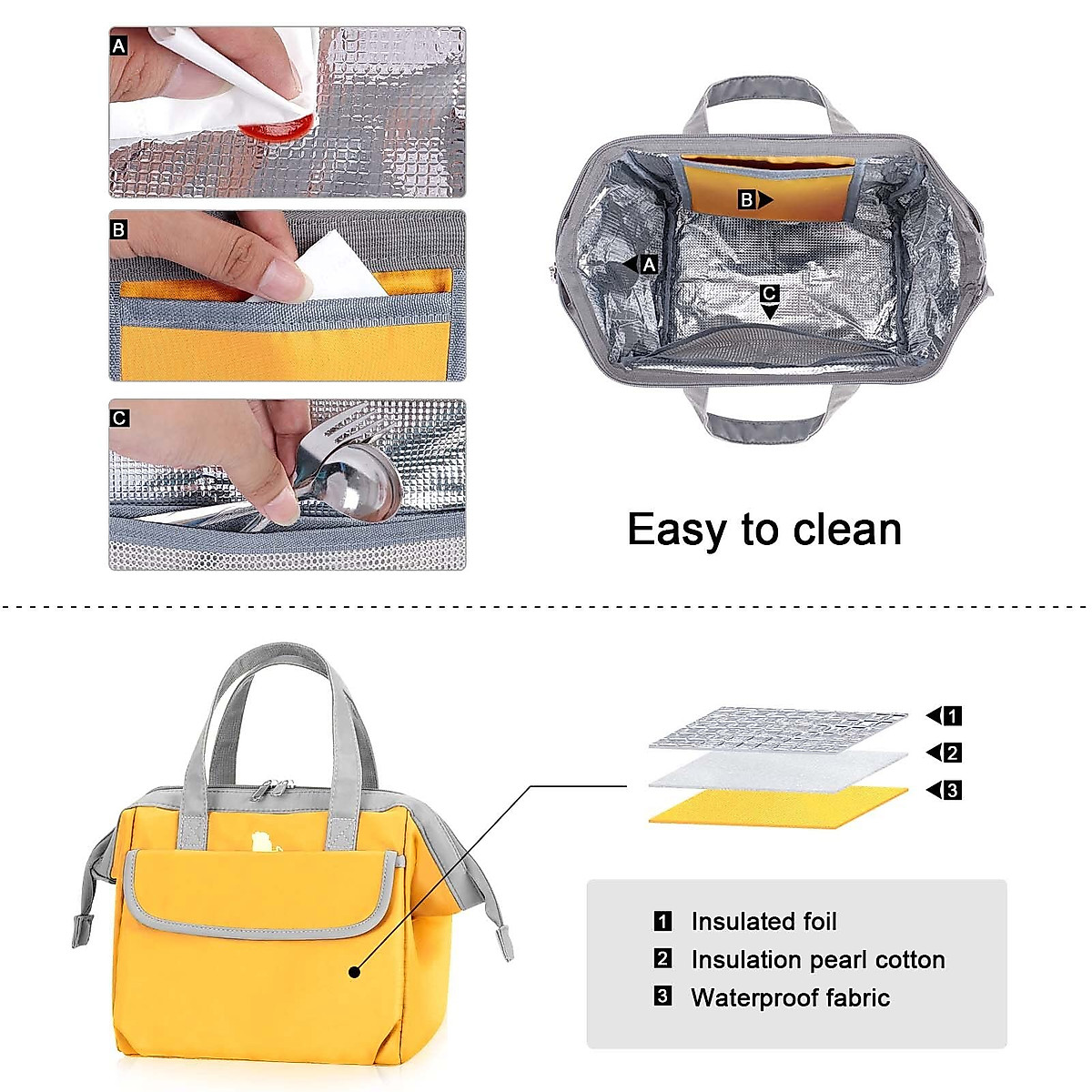 HUA ANGEL Insulated Cooler Lunch Bag - Large Waterproof Adult Lunch Tote Bag Soft Cooling Lunch Box Organizer for Office Work Picnic Beach
