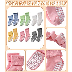 LANLEO Baby Girls Boys Non Slip Socks with Grips Toddler Kids Unisex Warm Thick Cotton Ankle Crew Socks with Grippers 6 Pairs Color A,3-12 Months