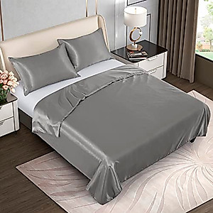 Homiest 60"x80" Duvet Cover for Weighted Blanket, Light Grey Satin Weighted Blanket Cover Full/Queen Size with 8 Ties, Silky & Removable Zippered Duvet Cover Heavy Blanket Duvet Cover for Adults
