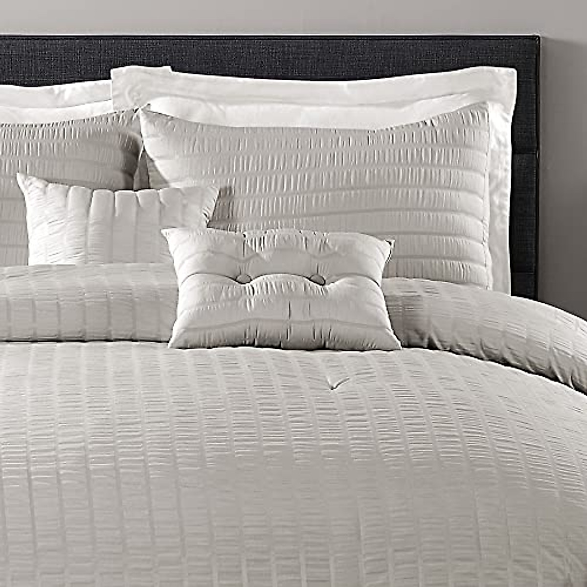 Lush Décor Farmhouse Seersucker 5-Piece Full/Queen Comforter Set (White)