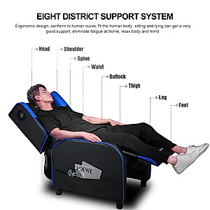 GTRACING Gaming Recliner Chair with Bluetooth Speakers Racing Style Single Gaming Sofa Modern Living Room Recliners Ergonomic Comfortable Massage Home Theater Seating, Blue