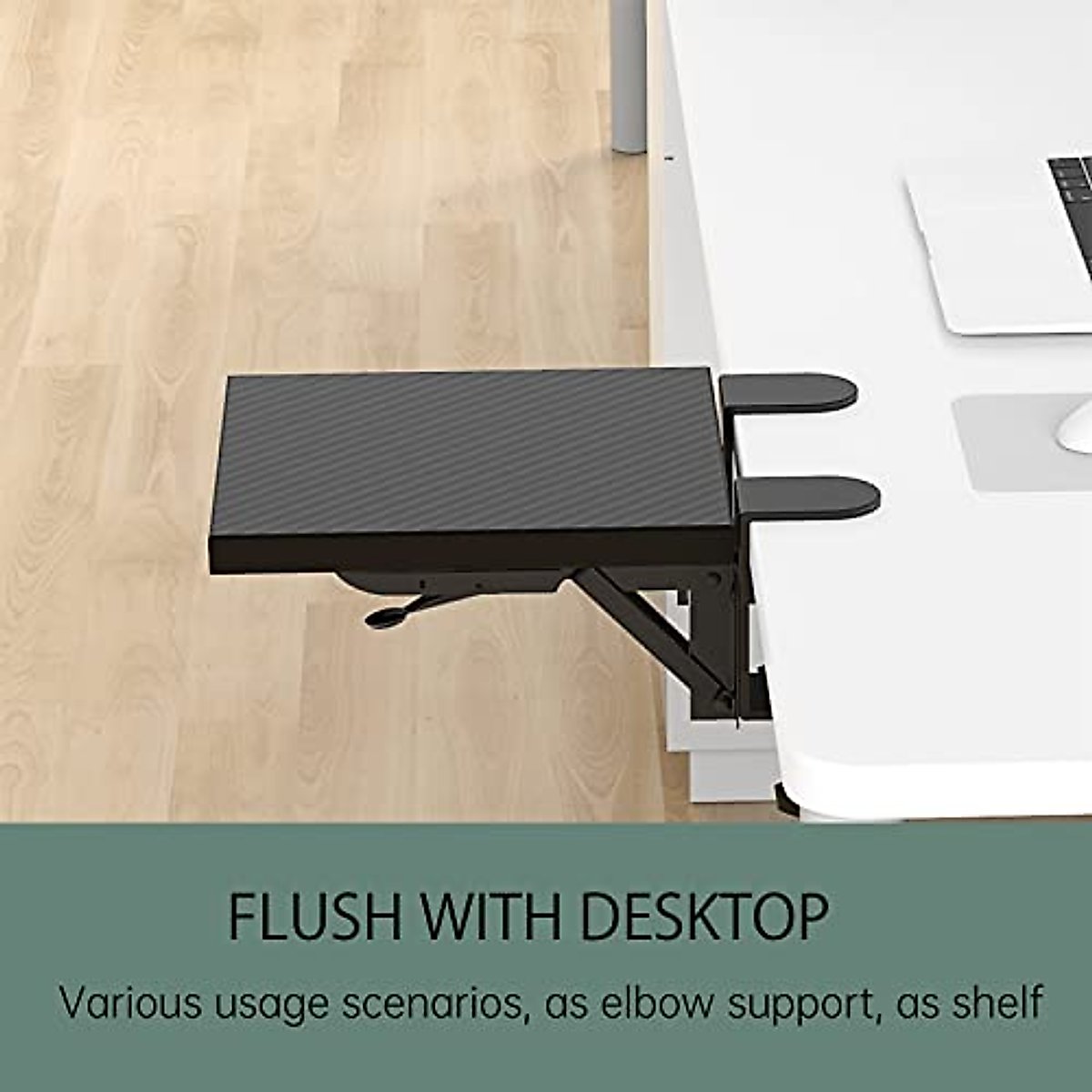 OUGIC Ergonomics Desk Extender Tray, 9.5"x9.1" Punch-Free Clamp on, Foldable Keyboard Drawer Tray, Table Mount Arm Wrist Rest Shelf, Computer Elbow Arm Support