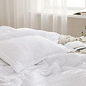 Bedsure White King Size Comforter Set - Bed in a Bag King 7 Pieces Stripes Seersucker Bedding Set, Soft Lightweight Down Alternative Comforter, King Bed Set (White, King)