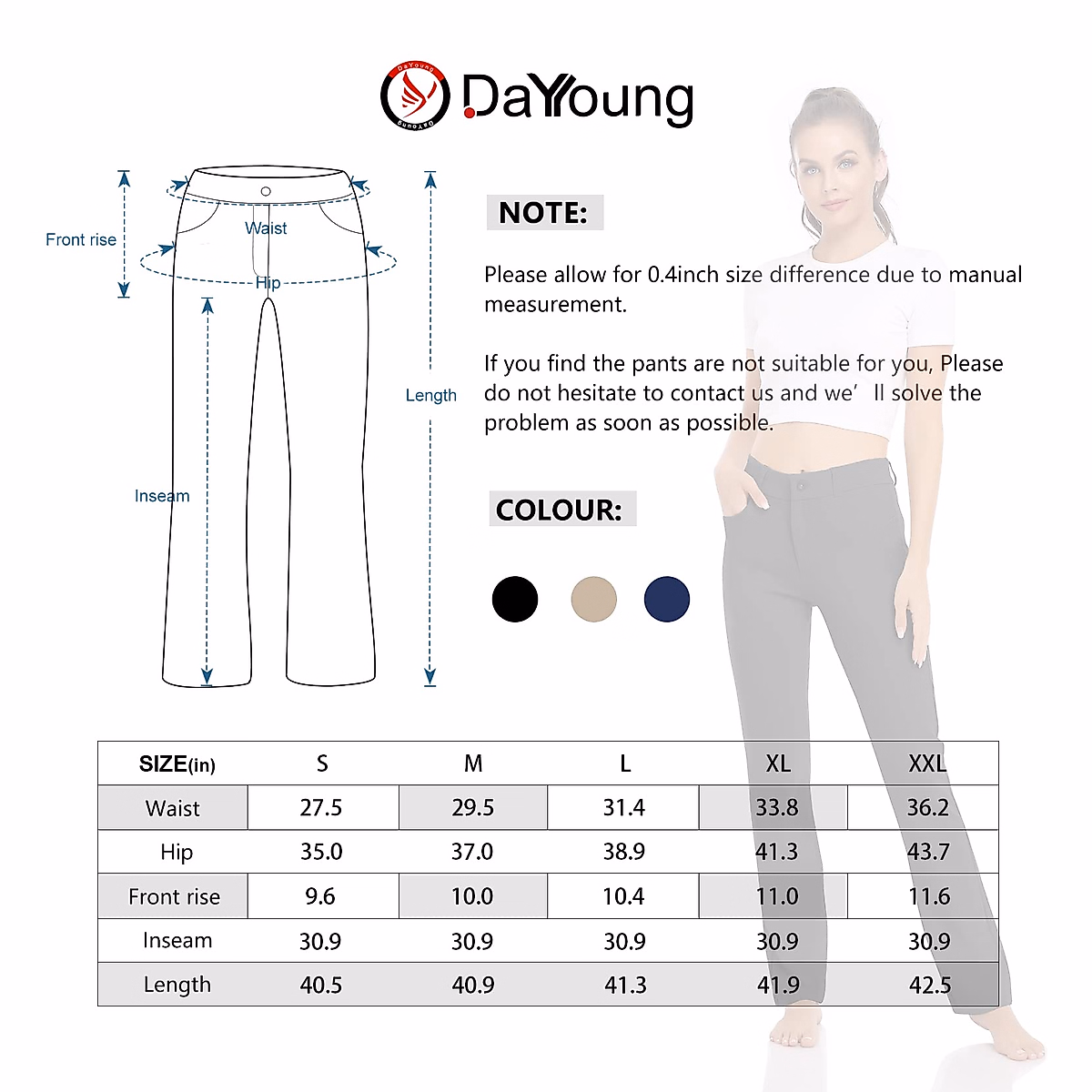 DAYOUNG Women's Yoga Dress Pants Work Office Business Casual Slacks Stretch Regular Straight Leg Pants with Pockets Y68A-Black-S