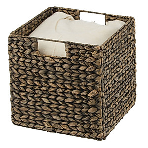 mDesign Natural Woven Hyacinth Cube Organizer Basket with Handles, Storage for Bathroom, Laundry Room Shelf or Nursery - Perfect for Cubby Storage Units - Hold Blankets and Books - 2 Pack, Black Wash