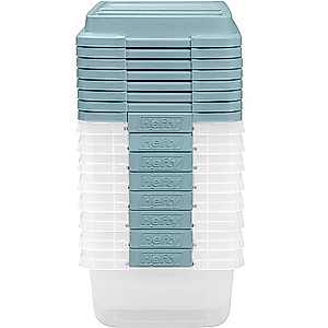 Hefty HI-RISE Stackable Storage Bins - Under Bed Storage Containers with Lids, Shoe Organizer, Plastic Storage Bins, Clear Shoe Boxes with XL Lid-Locking Latches, Durable Double Rim - 18qt (8 Pack)