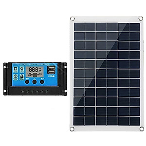 DSJ 100W Solar Panel with Dc 2 in 1 Line, Dual 12V/5V Dc USB Charger Kit with 10A Solar Controller for Outdoor Travel Camping