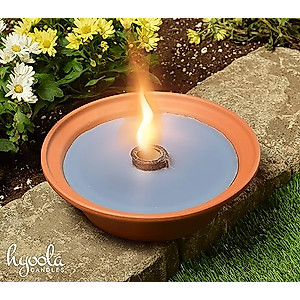 Hyoola 5 Hour Outdoor Firebowl Candle - Unscented Large Flame Wick in Terra Cotta Bowl - Insect and Mosquito Repellent Effect - for Table, Patio, Yard, Camping, Outdoors - Blue.