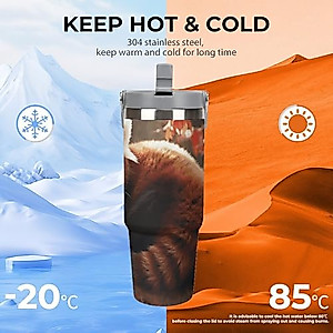 WITHSBKK 30oz Car Cup Red Panda Printed with Portable, Stainless Steel Travel Mug, Vacuum Insulated Tumbler And Straw, Leakproof for Car & Outdoor, UV Printed Design