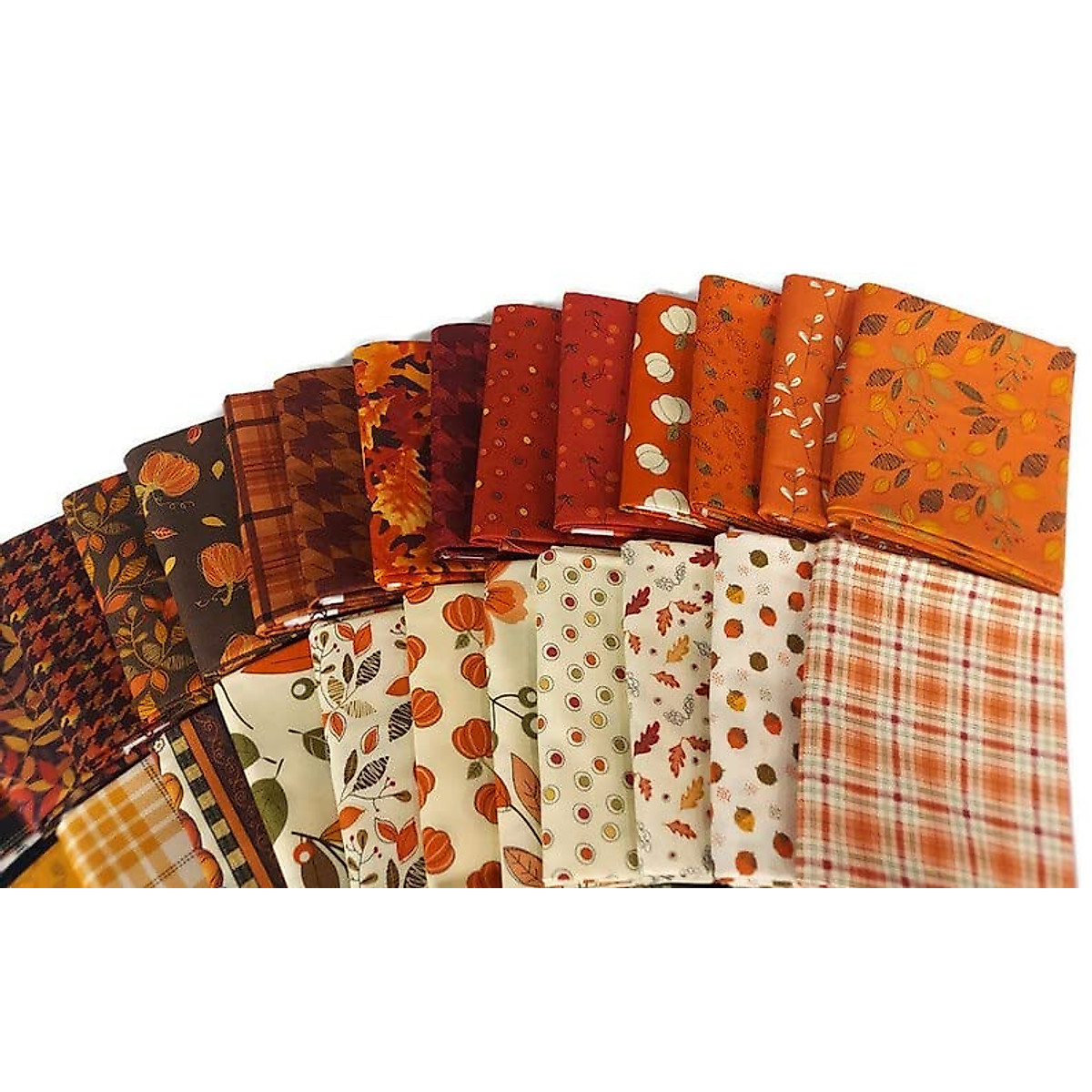 10 Fat Quarters -Autumn Fall Autumnal Nature Leaves Pumpkins Orange Red Assorted Quality Quilters Cotton Fabrics Fat Quarter Bundle