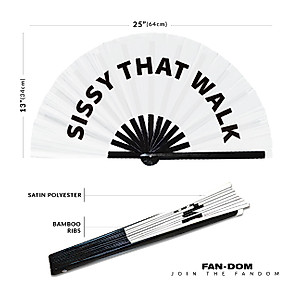Sissy That Walk Hand Fan Foldable Bamboo Circuit Rave Hand Fans Pride Slang Words Fan Outfit Party Gear Gifts Music Festival Rave Accessories (White)
