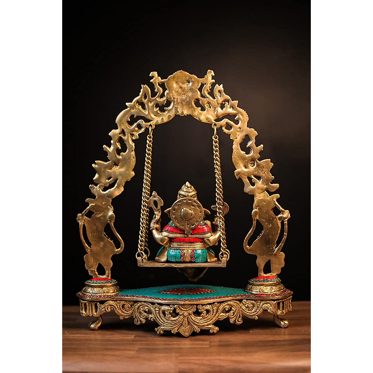 SHIVAJI ARTS Brass Ganesha Statue on Swing, 20 Inch Big Large Ganesh Idol on Jhoola in Brass, Swinging Ganesh Idol, Jhula Ganesh Murti, Showpiece