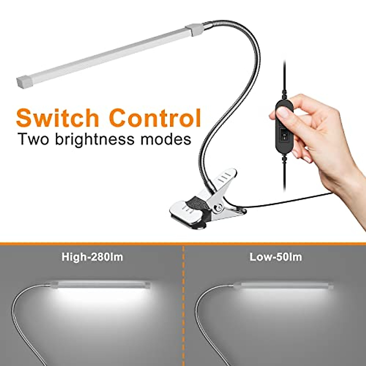 LEPOWER Led Clip on Light/Reading Light, 5W Book Light for Reading in Bed with Gooseneck, Color Temperature Changeable Clip Light, Perfect for as Reading Light and Piano Light (Metal)