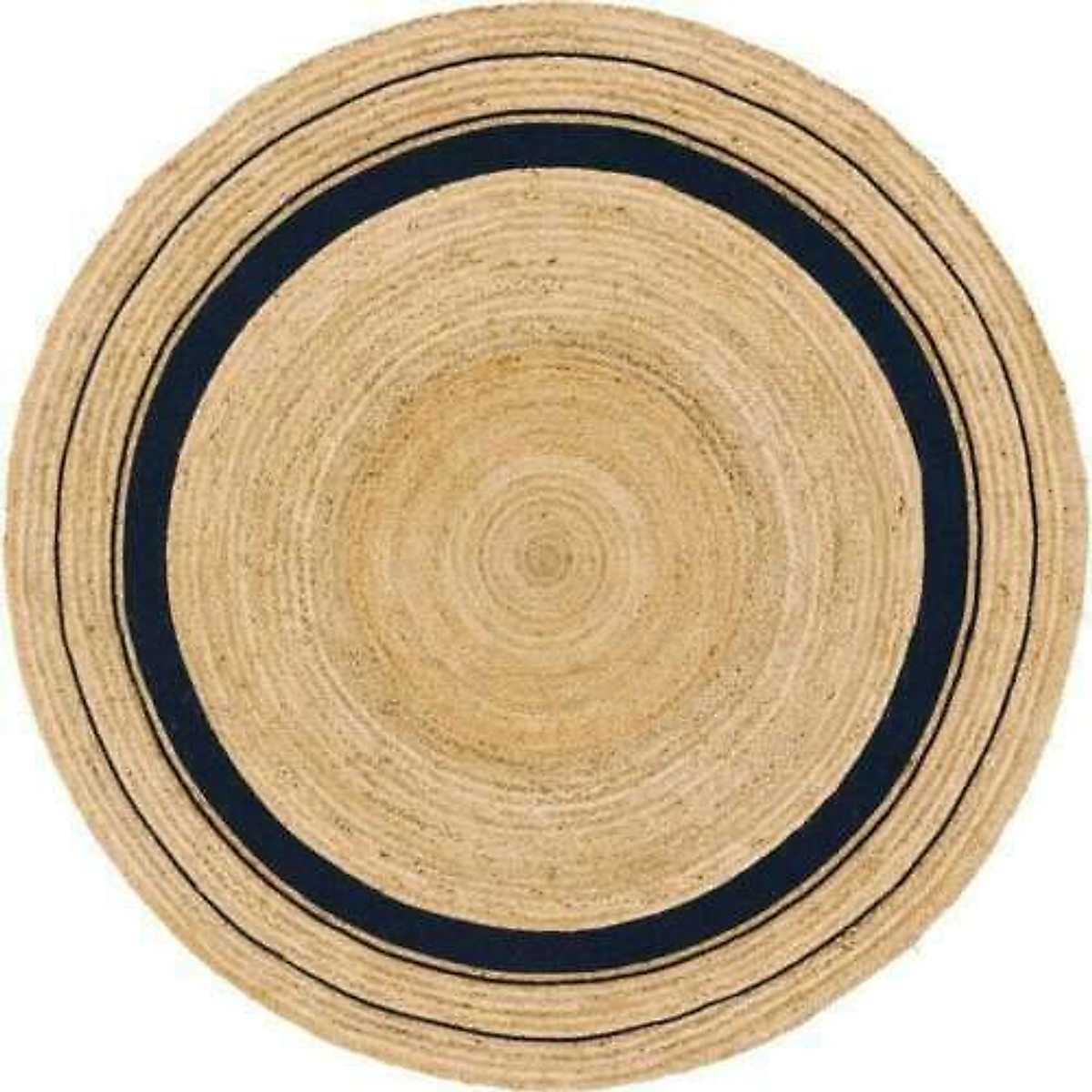 Vipanth Jute Rug Beige with Black Line Hand Braided Natural Jute Round Area Rug for Home Decor (8 Feet Round)