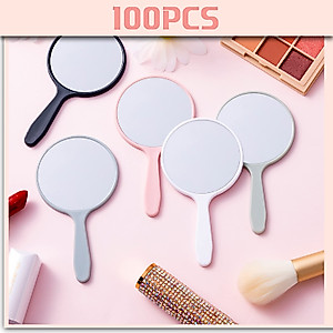 100 Pieces Handheld Mirror Small Hand Mirror with Handle Plastic Travel Makeup Cosmetic Handheld Mirrors Compact Portable Vanity Mirror 3.94 x 2.16 Inch for Women Men Girls Kids Daily DIY Use