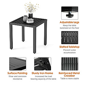 Fadidio Outdoor Metal Square Side Table Patio End/Coffee Table for Poolside, Indoor Outdoor Side Metal Square Coffee End Table for Garden Living Room Bedroom Pool Balcony Office Finish - Black