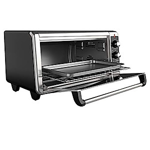 BLACK+DECKER TO3250XSB 8-Slice Extra Wide Convection Countertop Toaster Oven, Includes Bake Pan, Broil Rack & Toasting Rack, Stainless Steel/Black