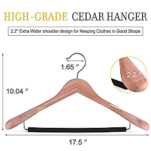 TOPIA HANGER Unfinished American Red Cedar Wood Coat Suit Hangers, Luxury Wooden Jacket Clothes Hangers, Wide Shoulder with Black Padded Pant Bar- 360°Flexible Hook, 4 Pack- Natural- CT07W