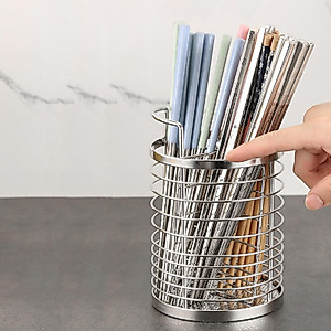 BESSKON Kitchen Utensil Holder for Countertop, 4 Compartment Stainless Steel Cooking Utensils Holder for Spatula, Spoon and Fork, Cutlery Silverware Caddy Party Picnic Flatware Holder 4.1" x 6.2"