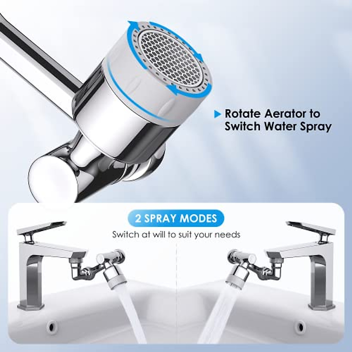 AMIR Universal Rotating Faucet Extender, 1080° Large-Angle Rotating Multifunctional Extension Faucet, Robotic Arm Water Nozzle Faucet Adaptor, Splash Filter Faucet for Bathroom Sink