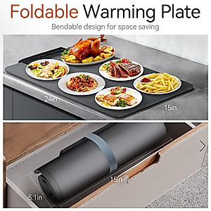 Portable Electric Warming Tray，Food Warming Mat with Adjustable Temperature, Silicone Foldable Food Warmer Fast Heating Mat ， Warming Trays for Buffets Party and Restaurants (Gray)