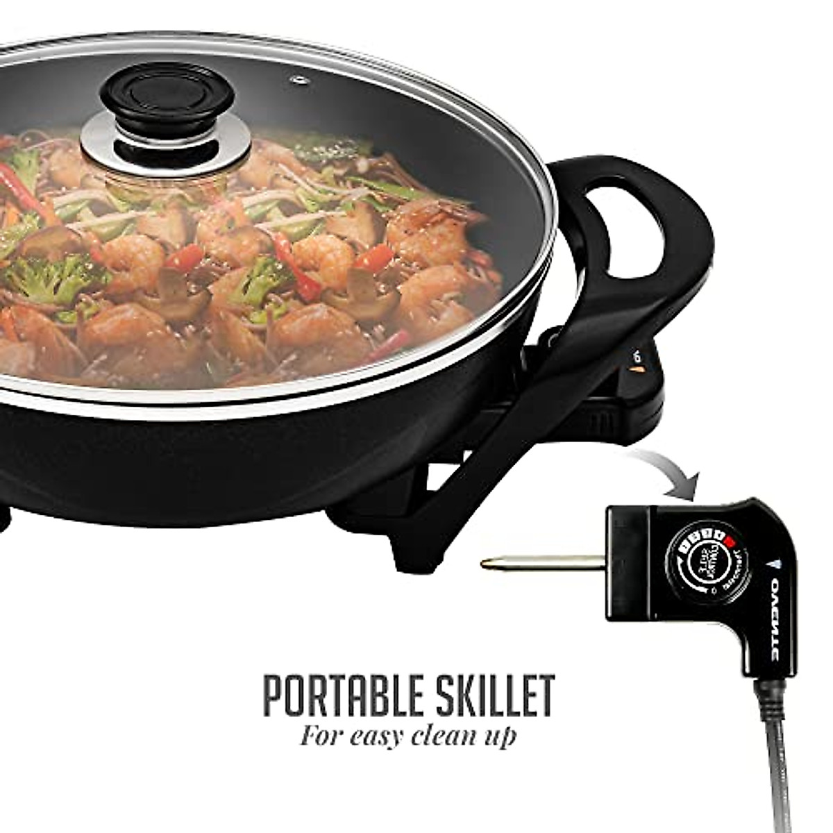 Ovente Electric Skillet with Nonstick Coating and Glass Lid, 13 Inch Portable Kitchen Countertop Cooking Wok, Adjustable Temperature Control, Cool Touch Handle, Easy to Use and Clean, Black SK3113B