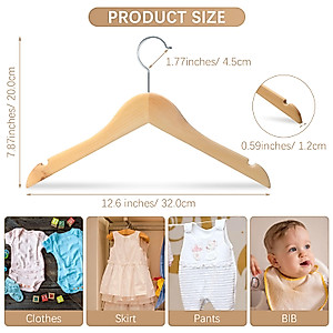 Pinkunn 50 Pcs Wooden Hangers for Baby Kids Hangers Solid Wood Baby Hangers Children's Coat Hangers with Pants Bar Shoulder Notches Anti Rust Swivel Hooks 12.6 Inch (Stylish Style)