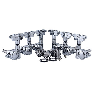 Guyker Guitar Tuning Pegs(3L + 3R Handed) - 1:21 Sealed Art Deco Rotomatic Tuners Machine Heads with Imperial Style Head Replacement - Chrome