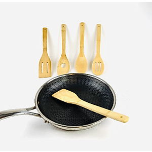 JapanBargain, Bamboo kitchen Utensil set Cooking Utensil Set Cooking Spatula Fork Spoon Turner for Non Stick Cookware (1, 5 in 1)