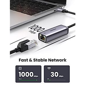 UGREEN USB to Ethernet Adapter USB 3.0 to 10 100 1000 Mbps Gigabit LAN Network Adapter RJ45 Internet Adapter Compatible with Nintendo Switch Laptop PC MacBook Surface XPS Raspberry Pi 4b, and More