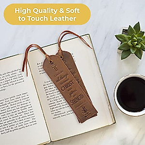 Leather Bible Bookmarks - 2 Leather Christian Bookmarks with Inspirational Bible Verse | Philippians 4: 13 I Can Do All Things Through Christ | Religious Book Marker Gifts for Men, Women and Readers