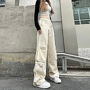 Women's Pants Cargo Jogger with Pockets Casual Work Trousers Loose Gothic Hiking Combat Sports Pants White