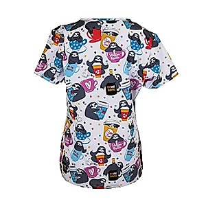 Womens Medical Nursing Print Scrub Uniform Top GT Performance-Sloffee Break-Large