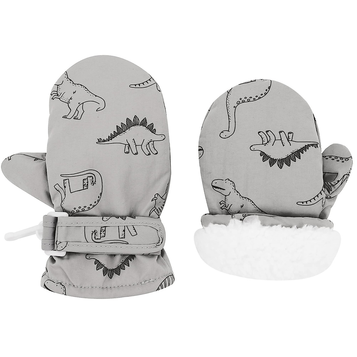 Slivery Color Toddler Mittens Kids Winter Warm Gloves Lined Fleece Gloves Waterproof Snow Baby Mitten for Boys Grey Dinosaur 2-4T