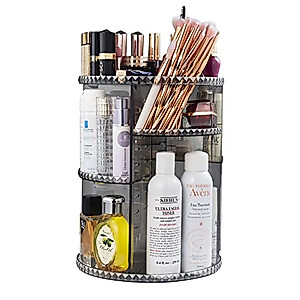 chfine 360 Rotating Makeup Organizer, Adjustable Large Capacity Detachable Spinning Cosmetics Organizer with 4 Holder Storage Rack, Lazy Susan Makeup Organizer Makeup Sets(Crystal Gray)