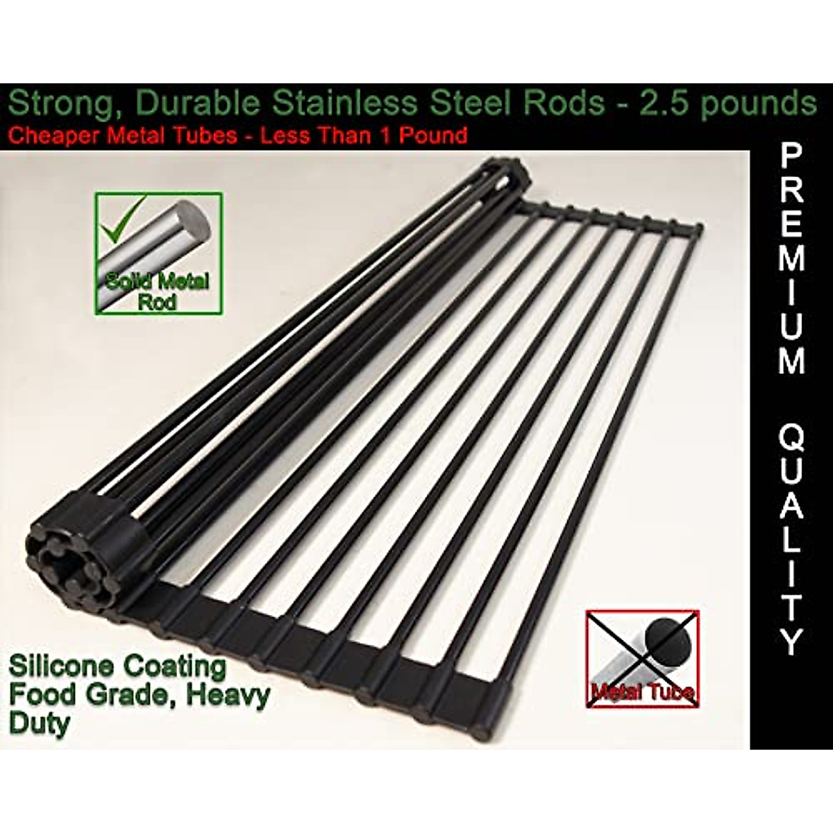 Generic Roll Up Drying Rack Black Multipurpose, 20.4x13.1 Inches, Silicone Coated Solid Stainless Rods, Dish Racks, Sink Cover for Counter Space, Small Kitchen, RV, and Apartment Must Haves