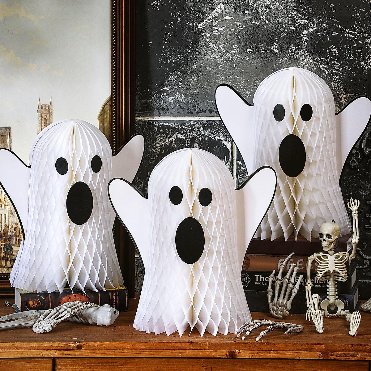 Bencailor Halloween Ghost Table Decorations Halloween Honeycomb Centerpieces Ghost Table Centerpiece Halloween Party Decoration Ghost Table Topper for Halloween Party Home Room Desk Decor (6 Pcs)