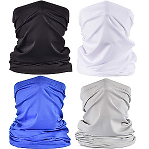 Leamekor UV Face Cover Neck Gaiter Mask Dust Protection Magic Scarf Wind Bandana Balaclava for Summer Running Fishing Biking (Black+White+Blue+Grey)