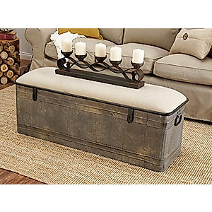 Deco 79 Metal Room Storage Bench Galvanized Entryway Bench with Cream Burlap Top, Bench 50" x 16" x 18", Gray