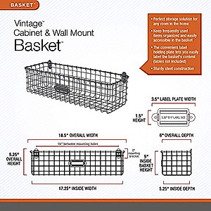 Spectrum Diversified Vintage Basket, Rustic Farmhouse Kitchen Cabinet & Pantry, Wall-Mounted Storage & Organization, 6x18.5x5.2 Inch (Pack of 1), Industrial Gray