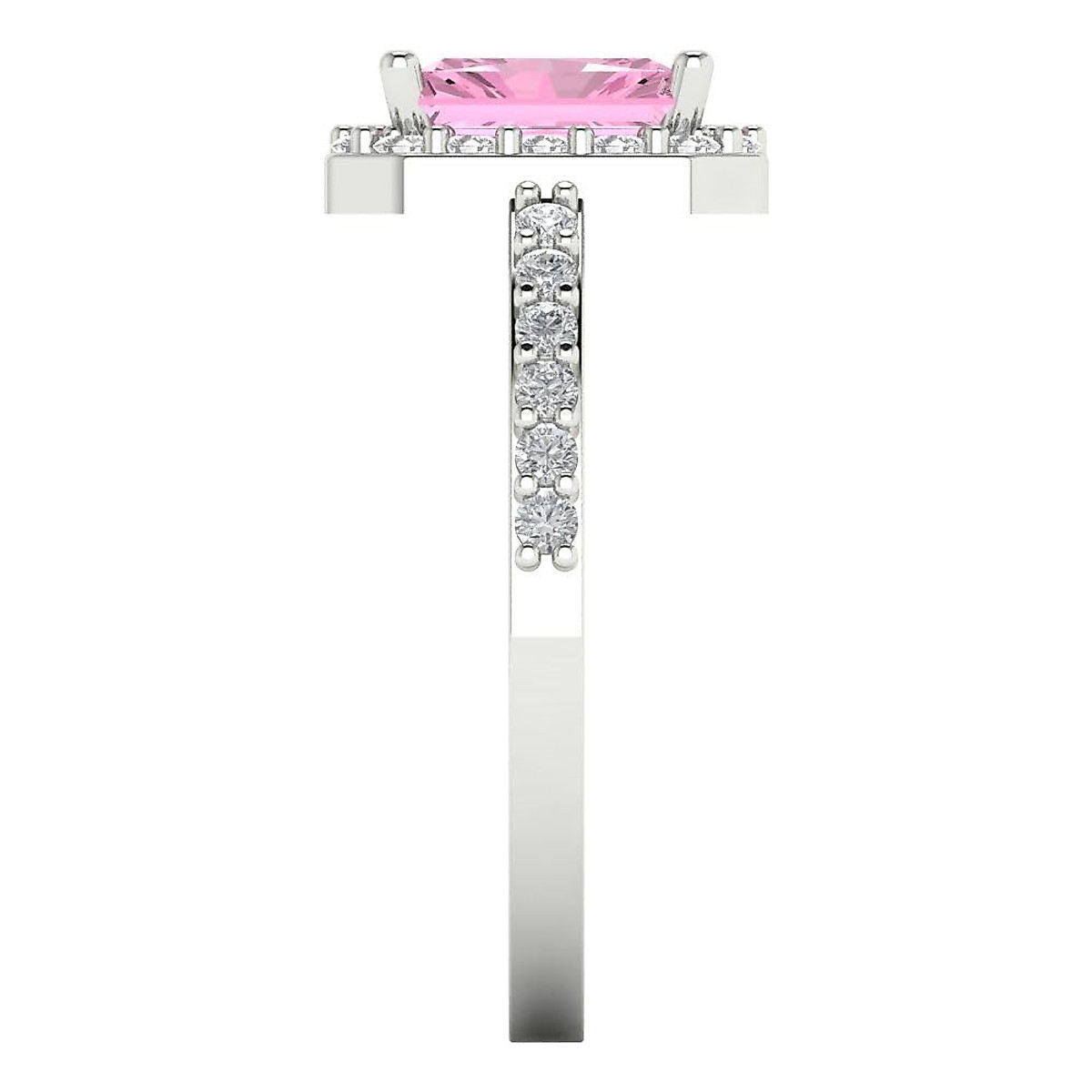 Clara Pucci 2.04ct Emerald Cut Solitaire with Accent Halo Pink Diamond VVS1 Designer Modern Statement Ring Solid 14k White Gold