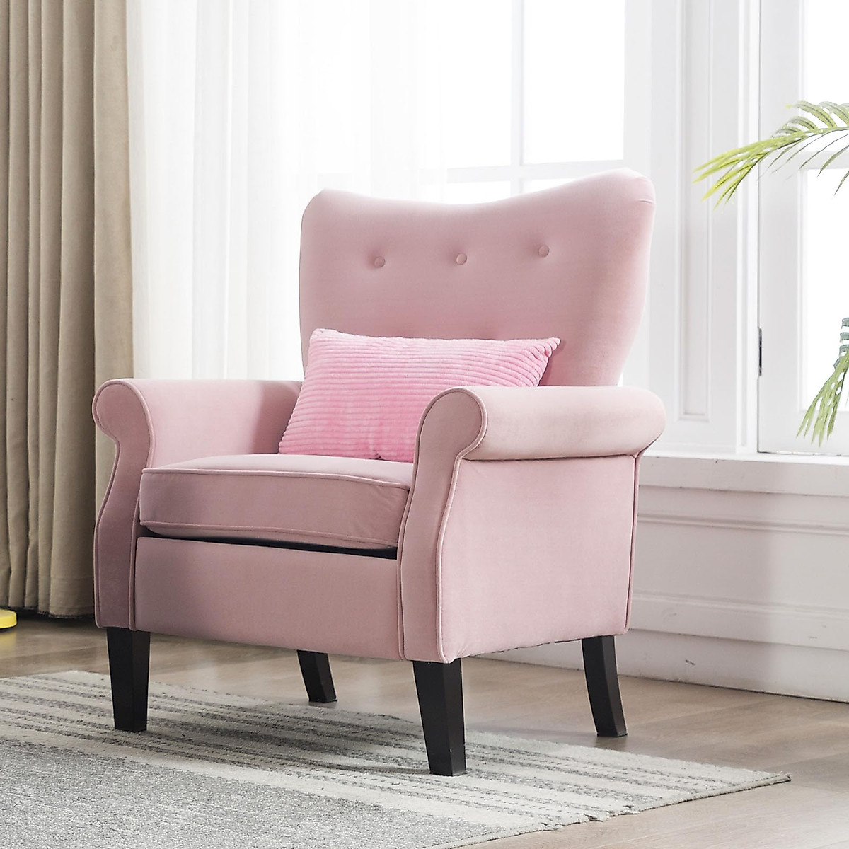Artechworks Tufted Upholstered Accent Arm Chair, Comfy Single Sofa Club Chair for Living Room, Bedroom, Home Office, Hosting Room,Pink