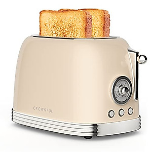 CROWNFUL 2-Slice Toaster, Extra Wide Slots Toaster, Retro Stainless Steel with Bagel, Cancel, Defrost, Reheat Function and 6-Shade Settings, Removal Crumb Tray, Cream